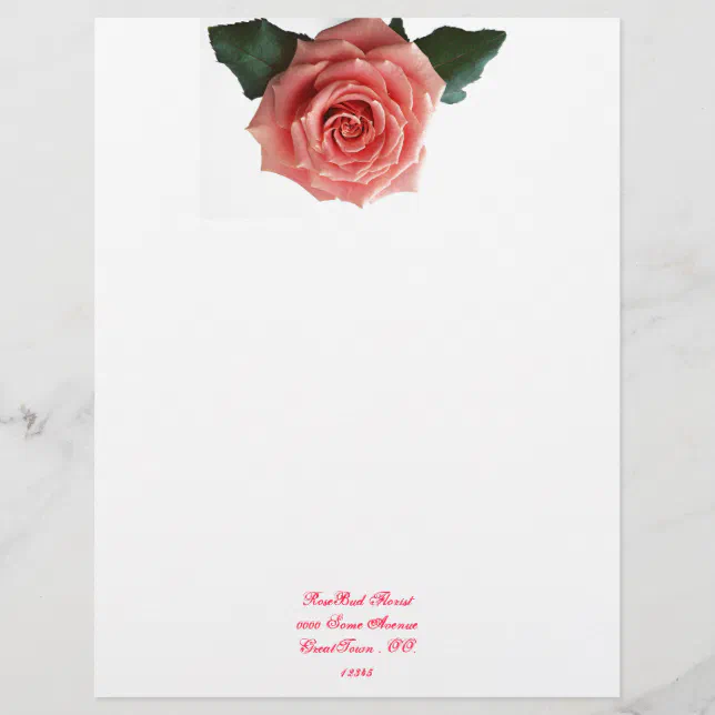 Beautiful 'Pink Rose' Flower Letterhead | Zazzle