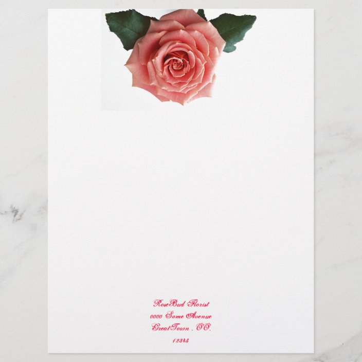 Beautiful 'Pink Rose' Flower Letterhead | Zazzle.com