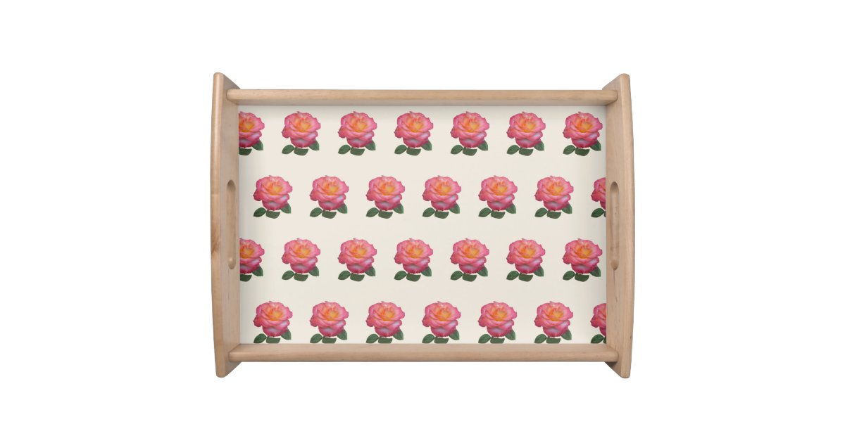 Beautiful Pink Rose Pattern Serving Tray | Zazzle