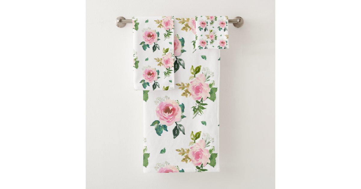 Beautiful Pink Roses Bath Towel Set | Zazzle