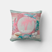 Beautiful Pink Seashell and Beach Design Throw Pillow | Zazzle