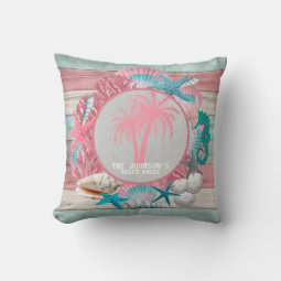 Beautiful Pink Seashell and Beach Design Throw Pillow | Zazzle