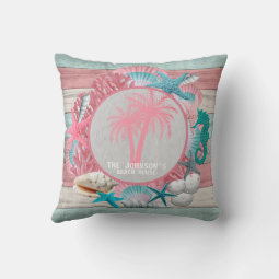 Beautiful Pink Seashell and Beach Design Throw Pillow | Zazzle