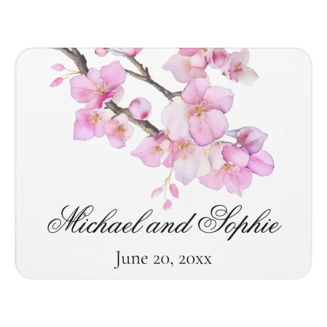 Beautiful pink watercolor cherry blossoms script door sign | Zazzle