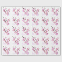 Beautiful pink watercolor cherry Sakura blossoms Wrapping Paper | Zazzle