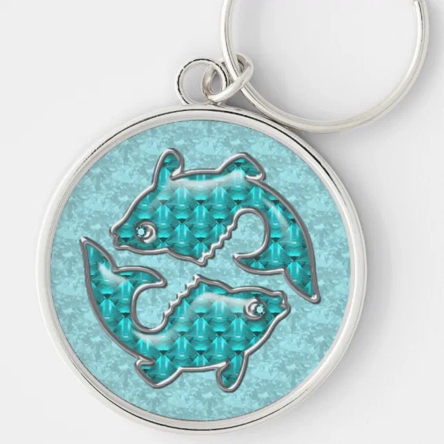 Beautiful Pisces Fish Aquamarine Key Chain | Zazzle