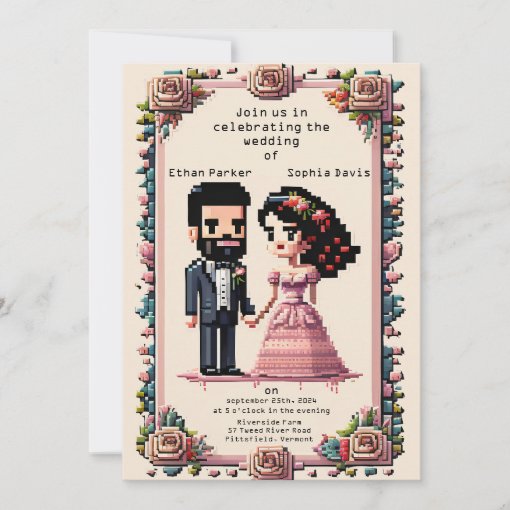 Beautiful Pixel Art Wedding Invitation | Zazzle