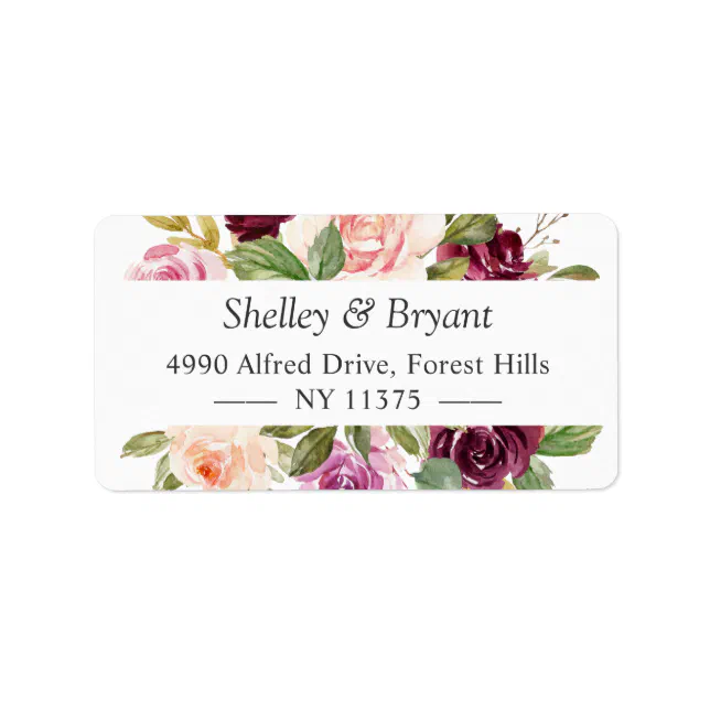 Beautiful Plum Purple Blush Floral Address Label | Zazzle