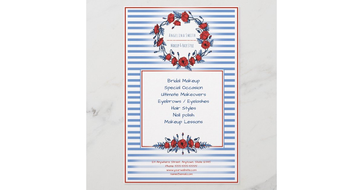 Beautiful Poppy Wreath Floral & Stripes Flyer | Zazzle