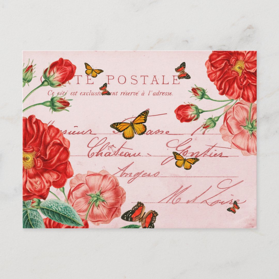 Beautiful postcard with flowers and butterflies | Zazzle