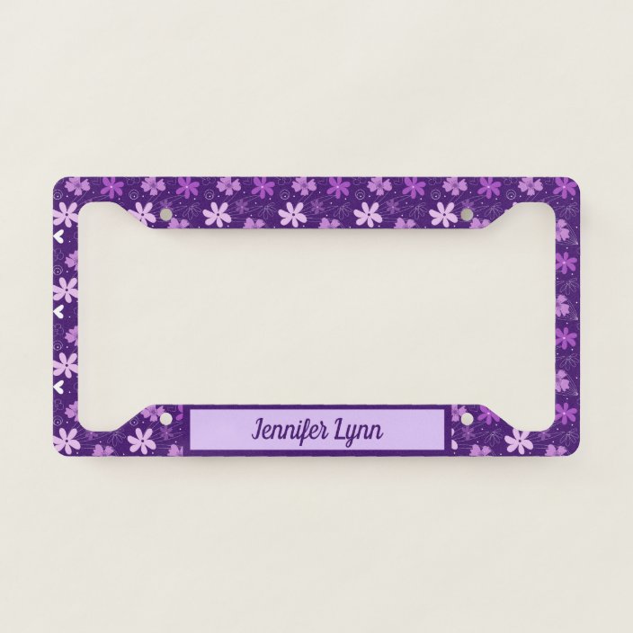 Beautiful Purple Floral Girly Custom License Plate Frame | Zazzle.com
