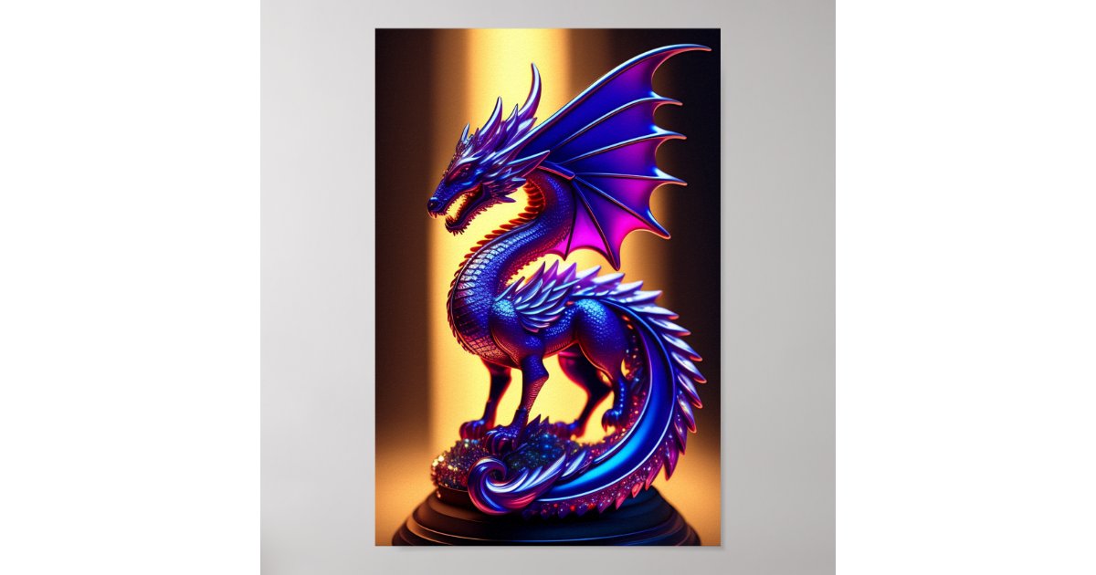 Beautiful Purple Glass Dragon Statue Poster | Zazzle