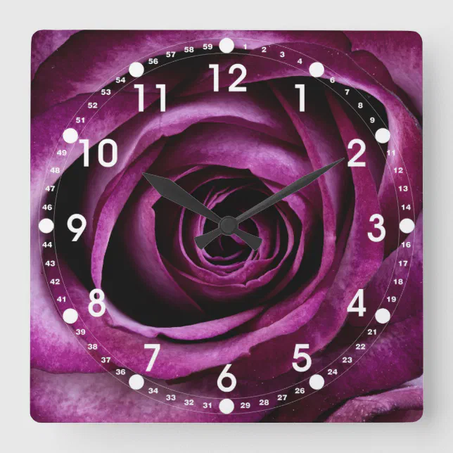 Beautiful Purple Rose Flower Petals Girly Gifts Square Wall Clock | Zazzle
