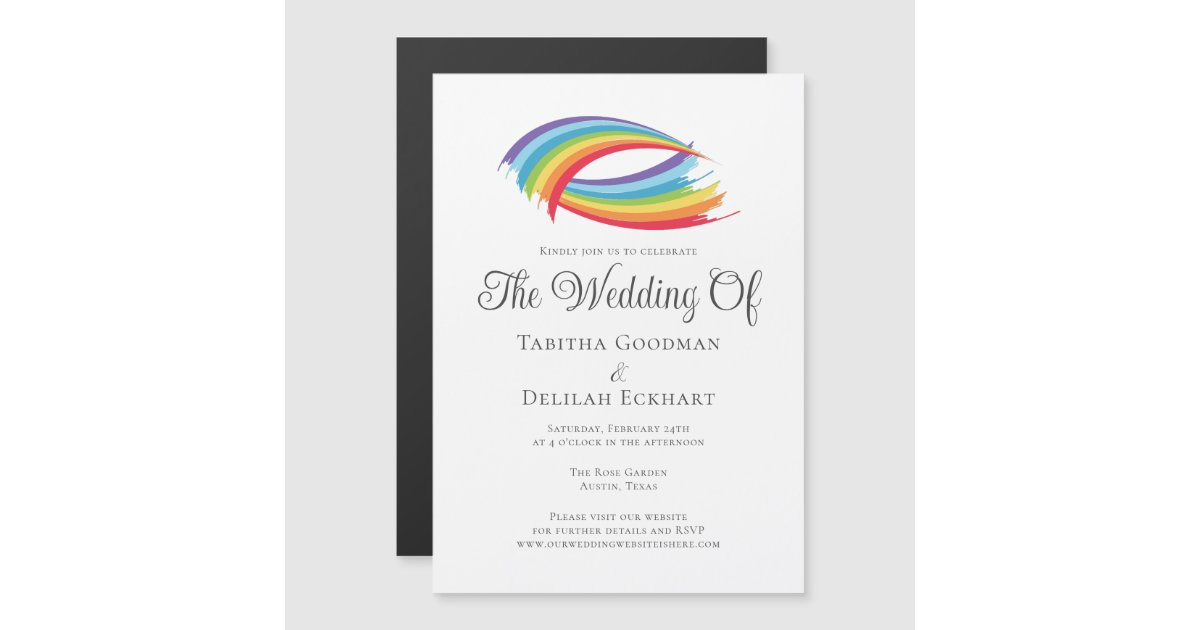 Beautiful Rainbow Abstract LGBTQ Wedding Magnetic Invitation | Zazzle