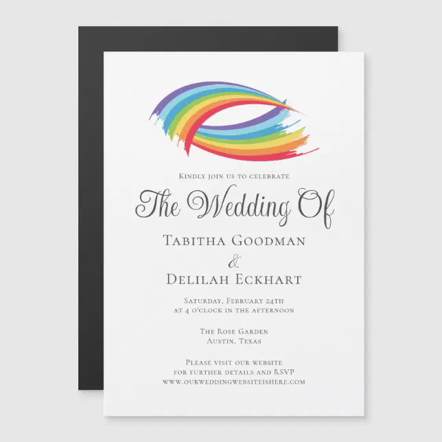 Beautiful Rainbow Abstract LGBTQ Wedding Magnetic Invitation | Zazzle