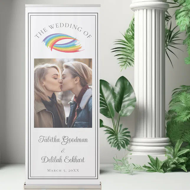 Beautiful Rainbow Couple Photo Vertical Wedding Retractable Banner | Zazzle