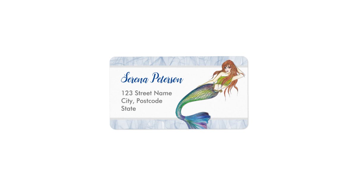 Beautiful Rainbow Mermaid with Ginger Hair Label | Zazzle