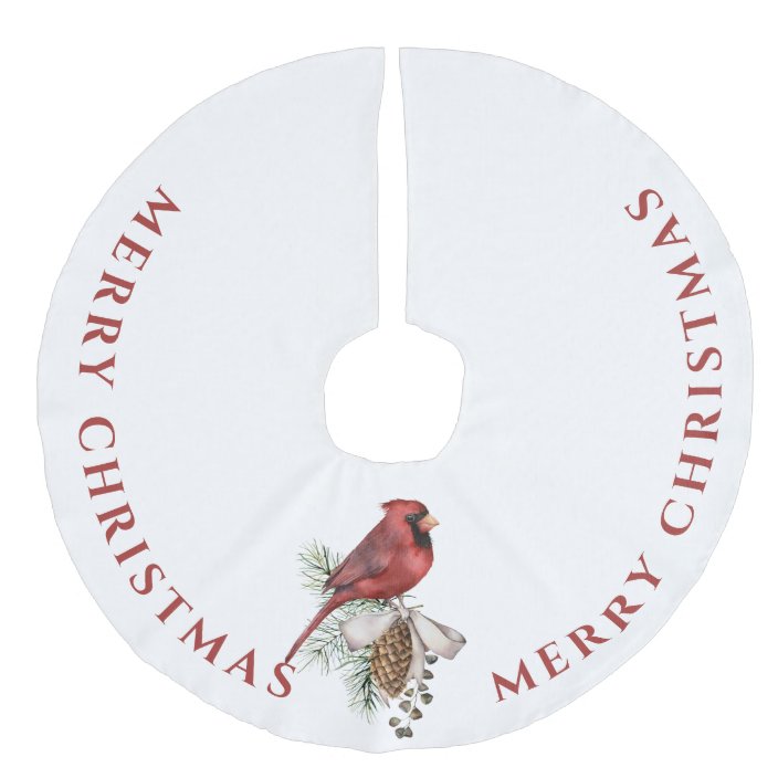 Beautiful Red Cardinal, Merry Christmas Faux Linen Tree Skirt | Zazzle.com