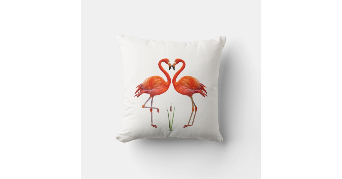 Beautiful Red Flamingos & Reed Plant on White Throw Pillow | Zazzle