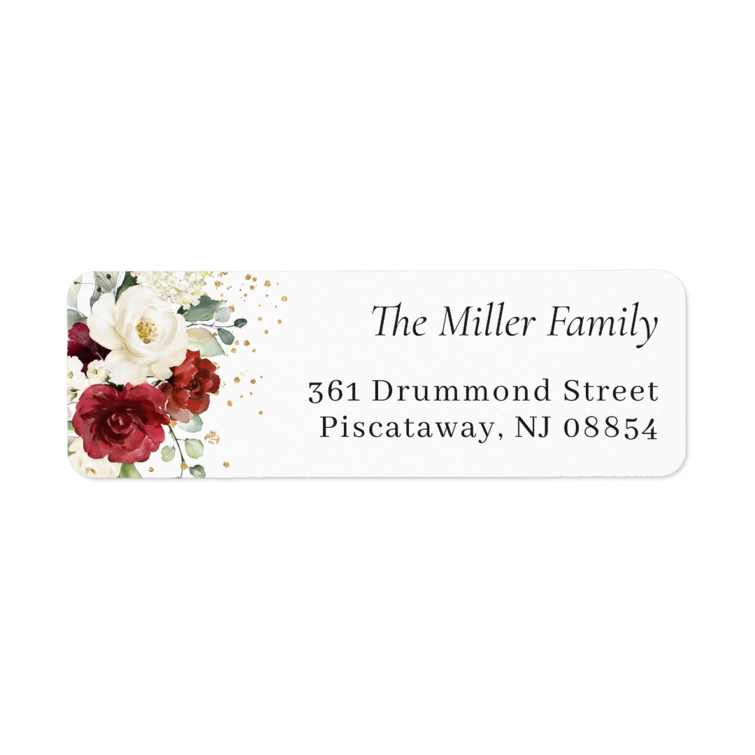 Beautiful Red Ivory White Floral Return Address Label | Zazzle