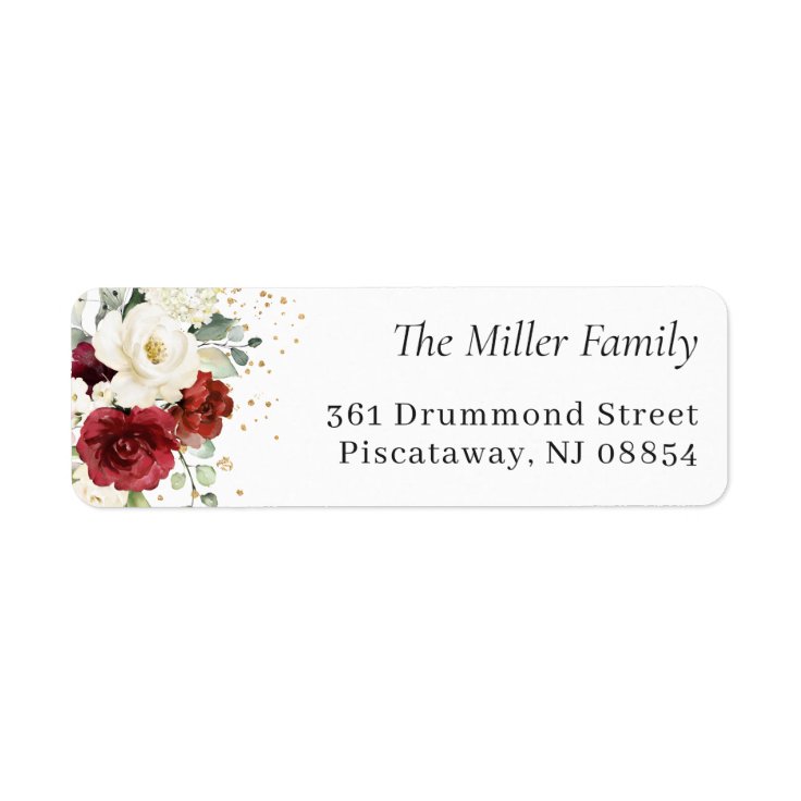 Beautiful Red Ivory White Floral Return Address Label | Zazzle