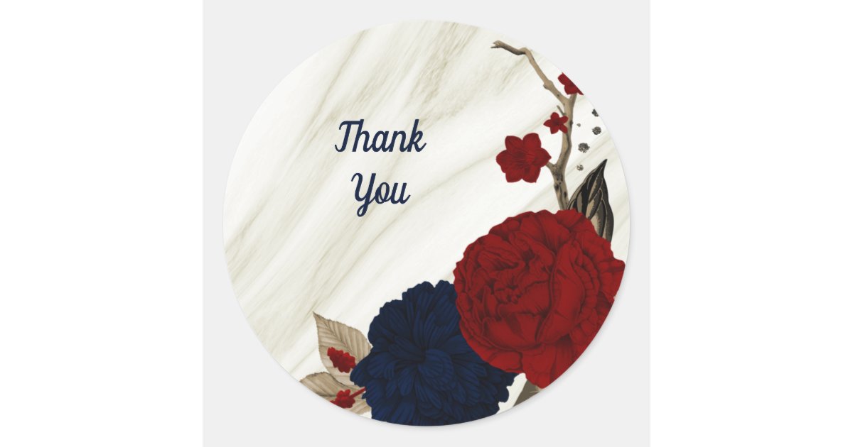 Beautiful red & navy flowers botanical classic round sticker | Zazzle