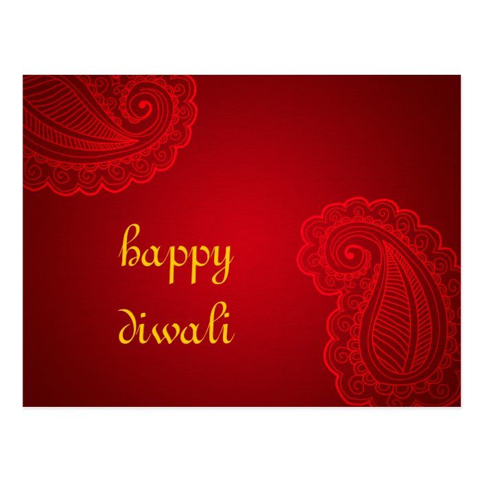 Beautiful Red Paisley Floral Design Happy Diwali Postcard | Zazzle.com