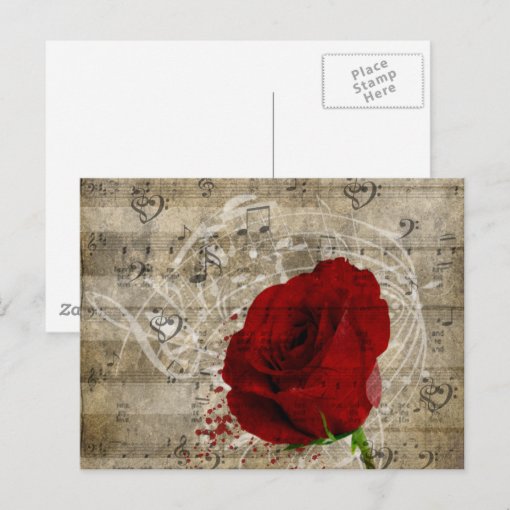 Beautiful red rose music notes swirl faded piano | Zazzle