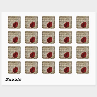 Beautiful red rose music notes swirl faded piano square sticker | Zazzle