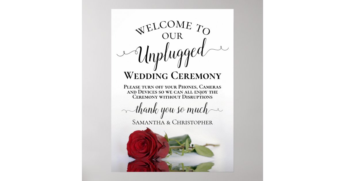 Beautiful Red Rose Unplugged Wedding Ceremony Poster | Zazzle
