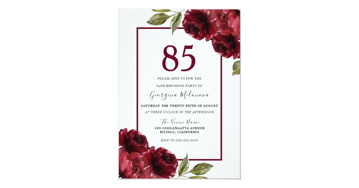 Beautiful Red Roses Elegant 85th Birthday Party Invitation | Zazzle.com