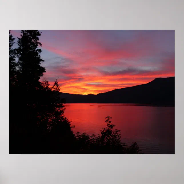 Beautiful red sunrise over a lake poster | Zazzle