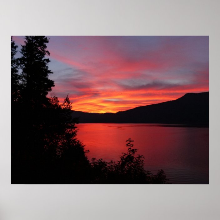 Beautiful red sunrise over a lake poster | Zazzle.com