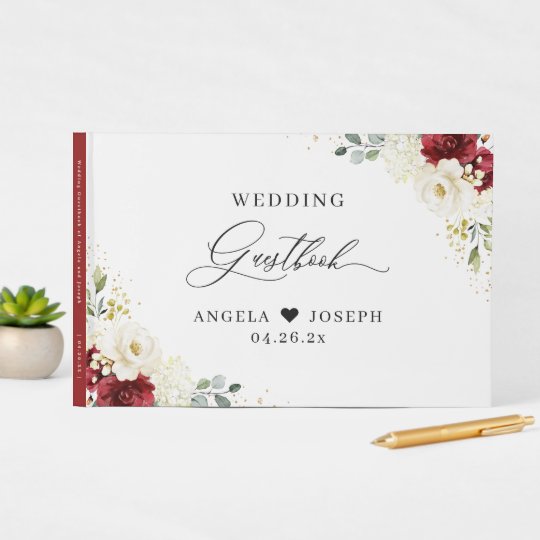 Beautiful Red White Rose Floral Wedding Guest Book | Zazzle.com
