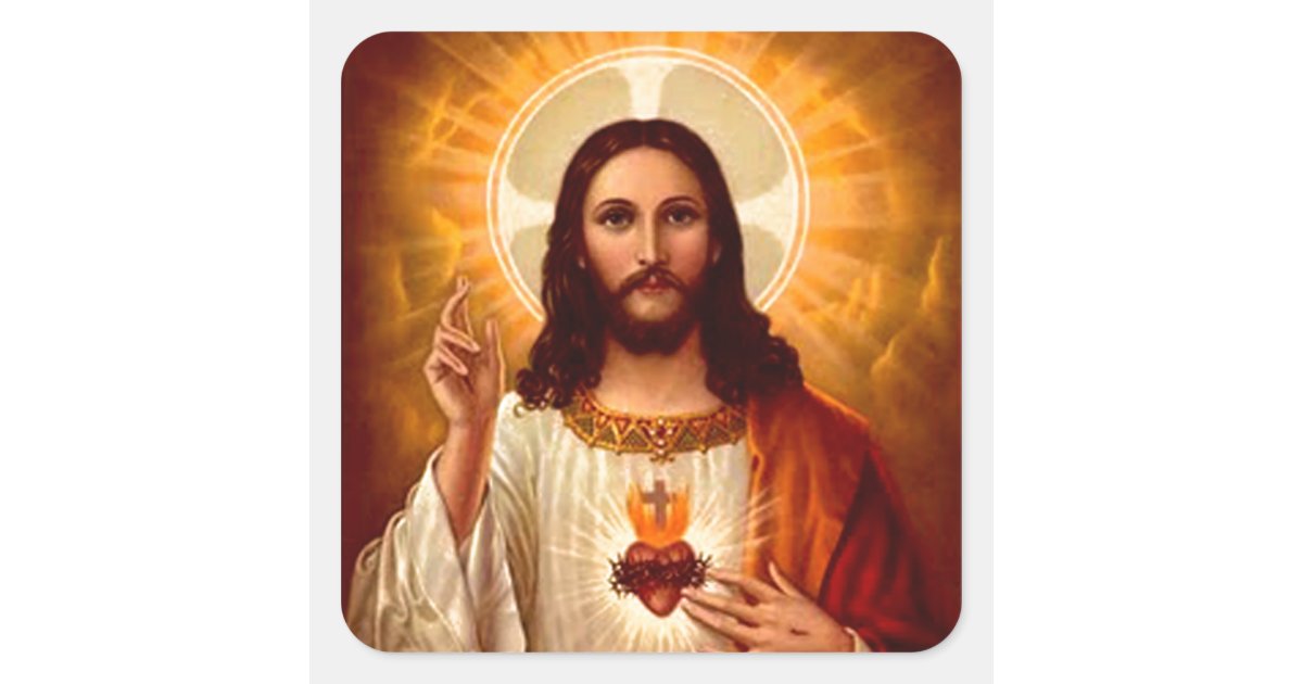 Beautiful religious Sacred Heart of Jesus image Square Sticker | Zazzle