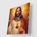 Beautiful religious Sacred Heart of Jesus image Square Wall Clock | Zazzle