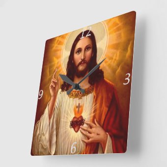 Beautiful religious Sacred Heart of Jesus image Square Wall Clock | Zazzle