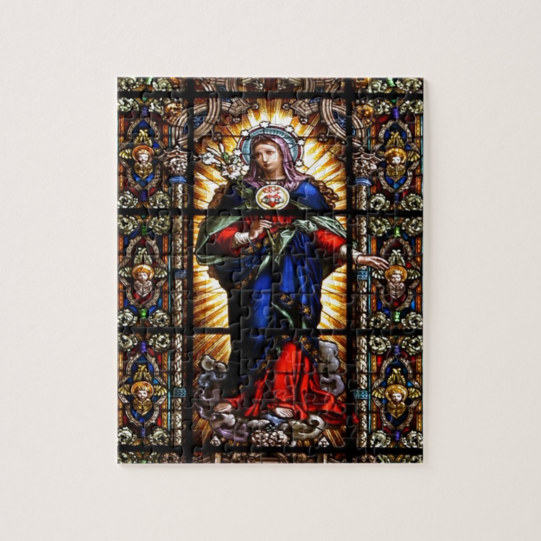 Beautiful Religious Sacred Heart of Virgin Mary Jigsaw Puzzle | Zazzle