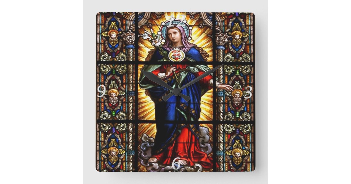 Beautiful Religious Sacred Heart of Virgin Mary Square Wall Clock | Zazzle