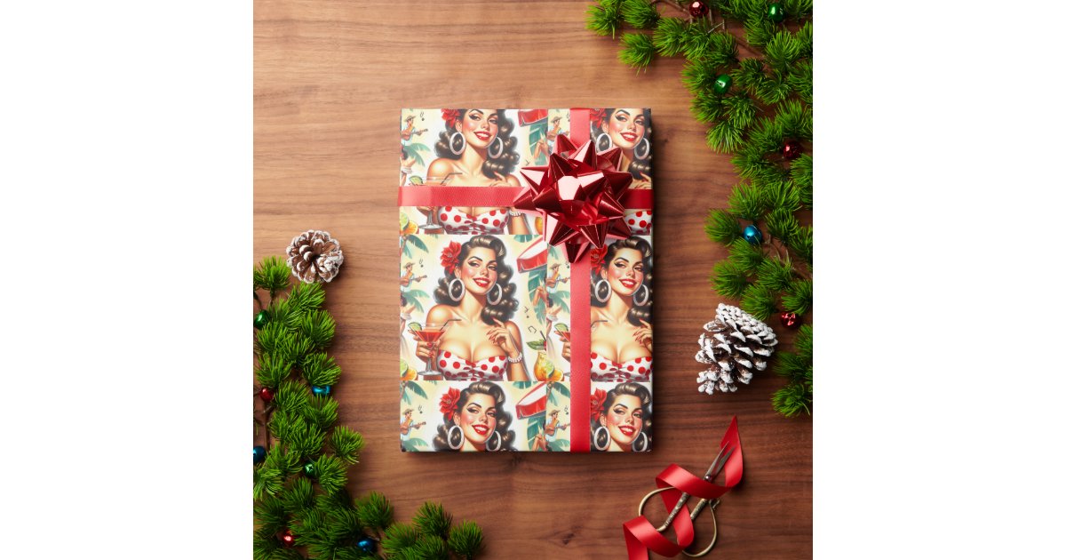 Beautiful Retro Woman Illustration Wrapping Paper | Zazzle