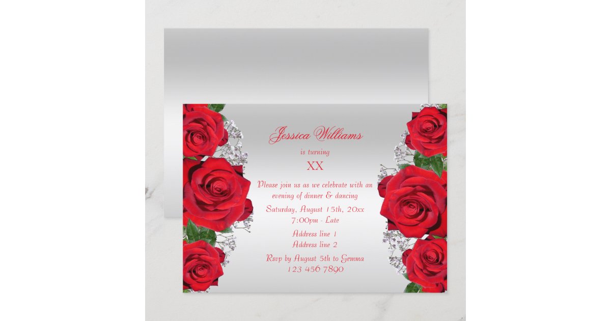 Beautiful Romantic Red Roses Birthday Invitation | Zazzle