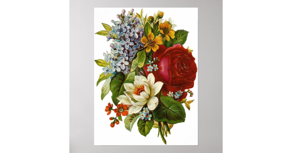 Beautiful Romantic Summer Bouquet with Red Rose Poster | Zazzle