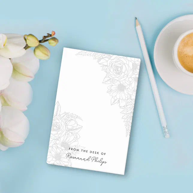 Beautiful Rose Daisy Line Art From the Desk of Post-it Notes | Zazzle