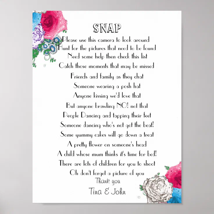 Beautiful Rose Design Wedding Photo Game Poster | Zazzle