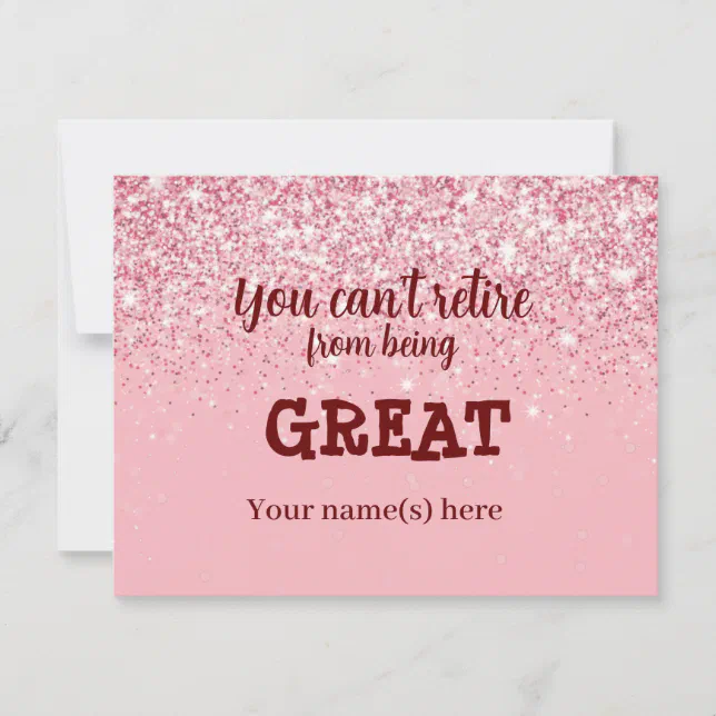 Beautiful Rose Gold Glitter Blush Happy Retirement Note Card | Zazzle