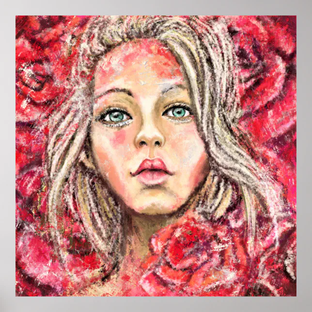 Beautiful Roses Girl Art - Original Painting Poster | Zazzle