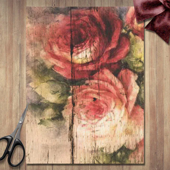 Beautiful Roses Painted on Rustic Wood Tissue Paper | Zazzle