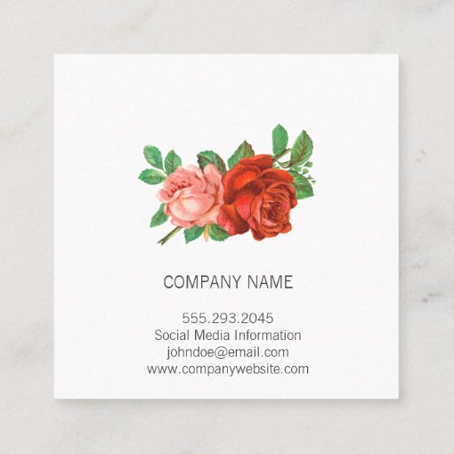 Beautiful Roses White Background Square Business Card | Zazzle