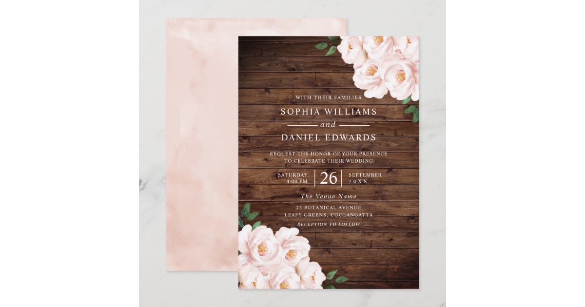 Beautiful Rustic Blush Pink Elegant Wedding Invitation | Zazzle