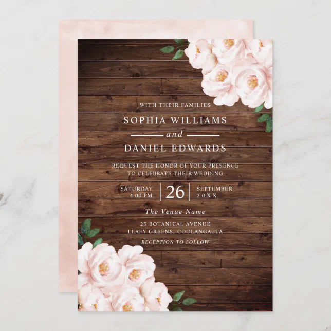 Beautiful Rustic Blush Pink Elegant Wedding Invitation | Zazzle
